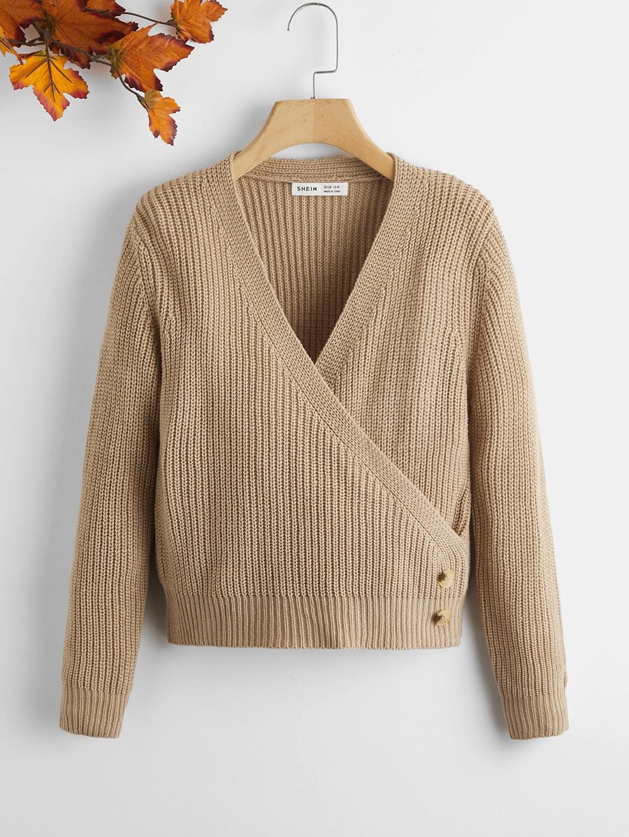 SHEIN Girls Surplice Neck Ribbed Knit Sweater | SHEIN USA