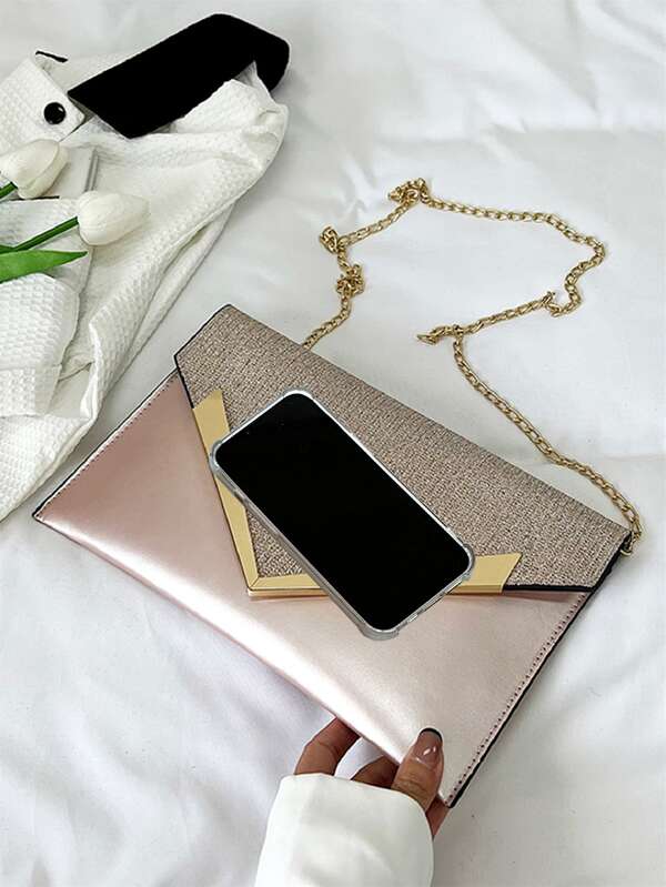 Metal Decor Chain Flap Square Bag, Perfect Bride Purse For Wedding ...
