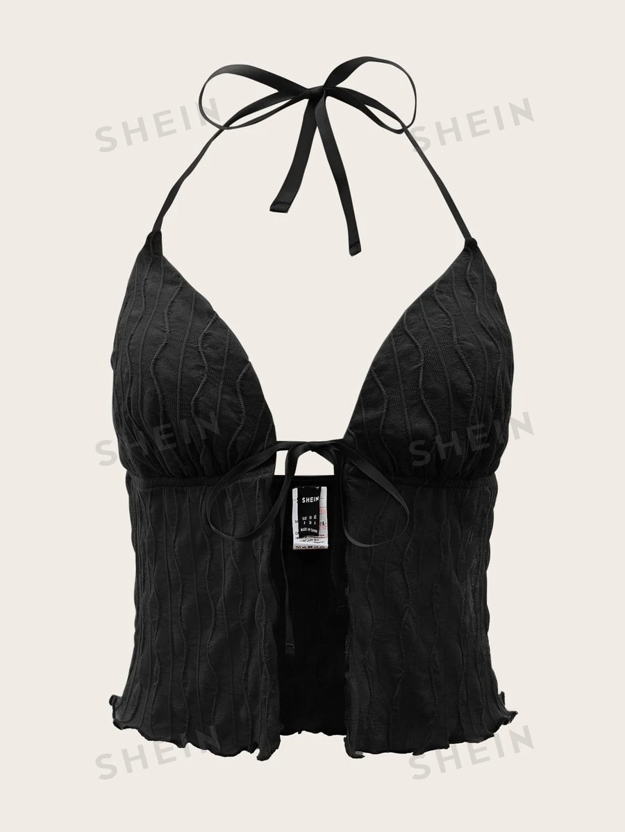 SHEIN ICON Top Negro Y2k Halter Con Detalle De Lechuga En El Borde ...