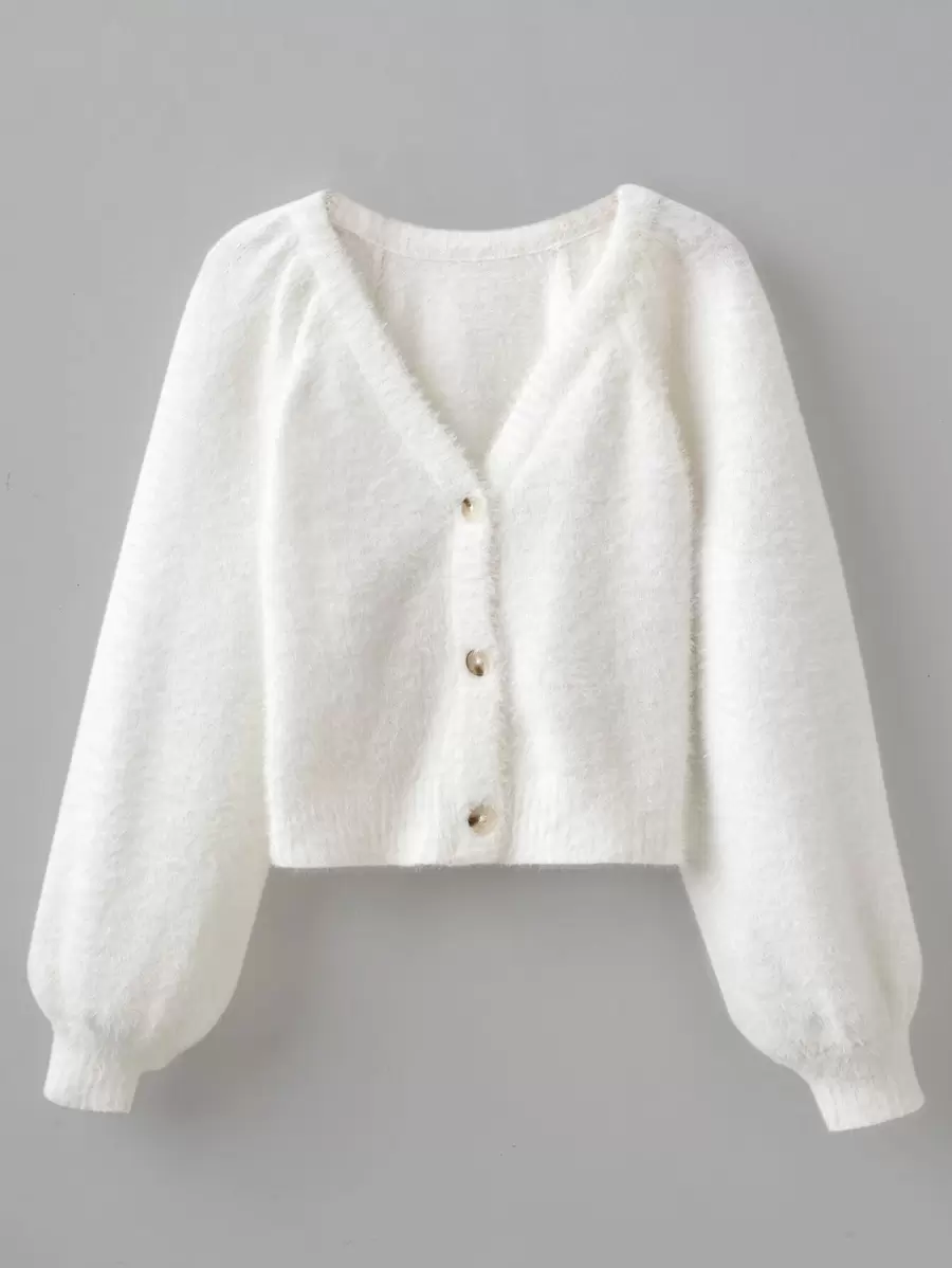 SHEIN Lunivi Tween Girl Raglan Sleeve Fluffy Knit Cardigan | SHEIN USA
