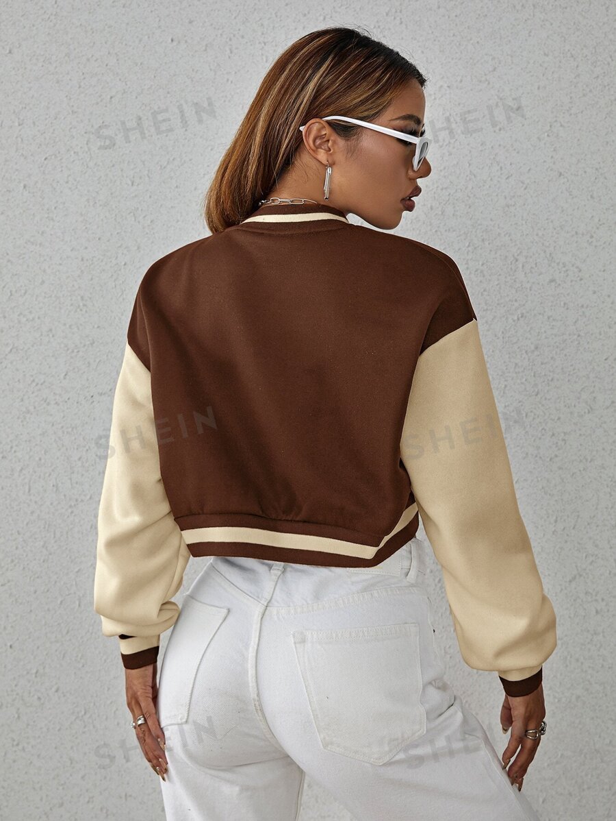 SHEIN EZwear College Jacke mit Drop Shoulder Crop | aktuelle Trends ...