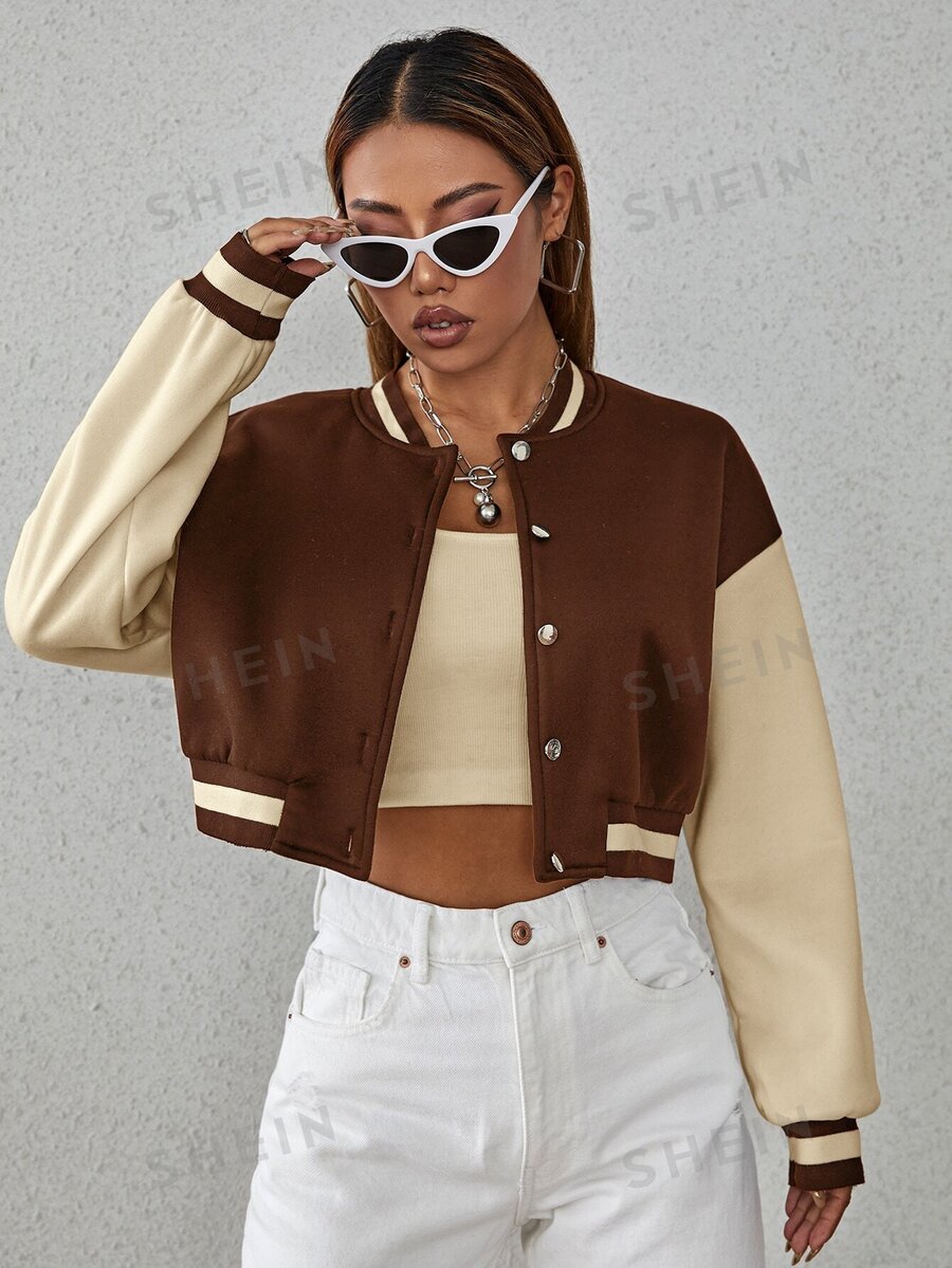 SHEIN EZwear College Jacke mit Drop Shoulder Crop | aktuelle Trends ...