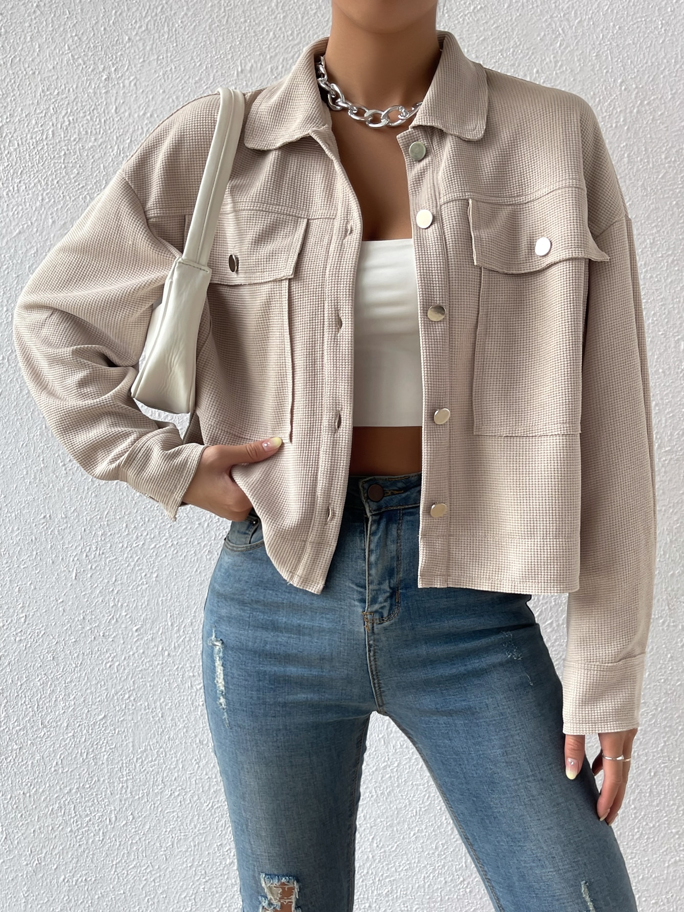 Drop Shoulder Flap Pocket Jacket