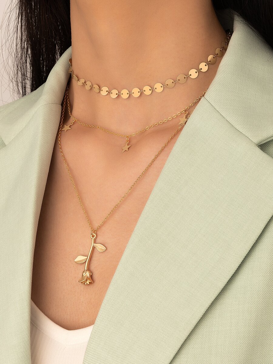 Gelaagde ketting met rozen- en schijfdecor | SHEIN Nederland