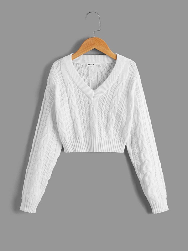 SHEIN Kids EVRYDAY Pull En Tricot À Câble Épaules Basses Pour Fille Pré ...