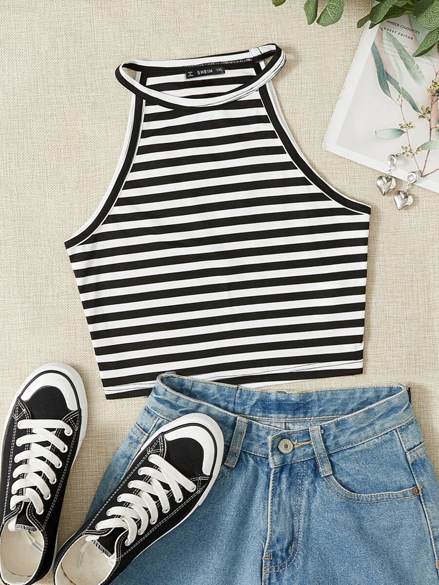 SHEIN EZwear Top halter a rayas talla grande para el verano | Mode de ...