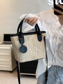 Contrast Binding Double Handle Straw Bag | SHEIN USA