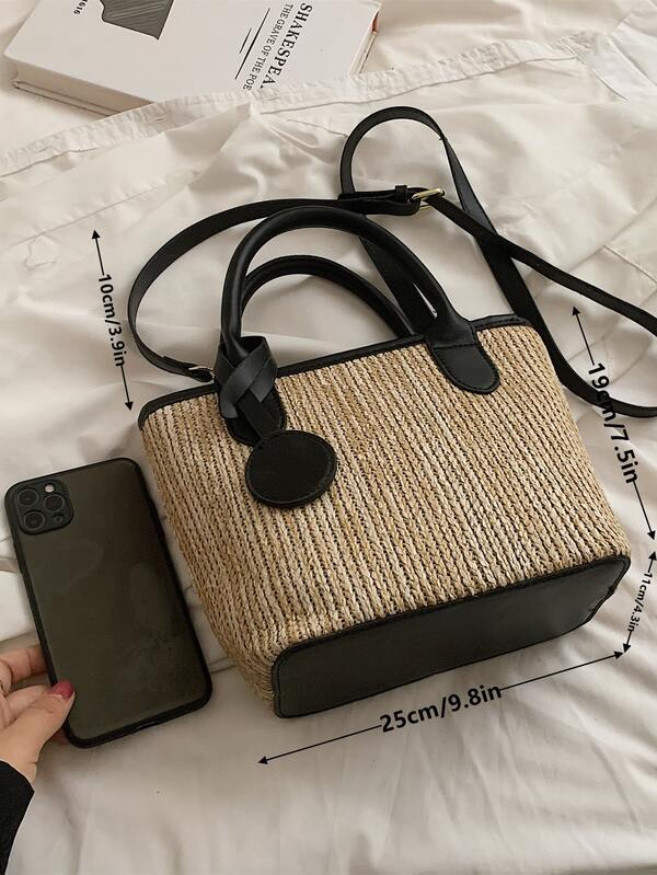 Contrast Binding Double Handle Straw Bag | SHEIN USA