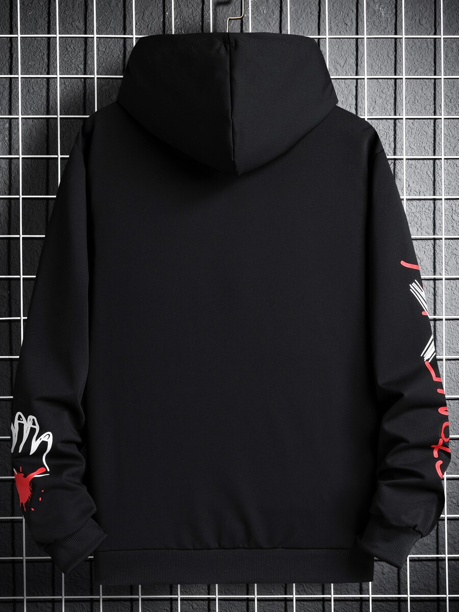 Manfinity EMRG Men's Loose Fit Cartoon & Letter Print Hooded Sweatshirt Graffiti Colorful Long ...