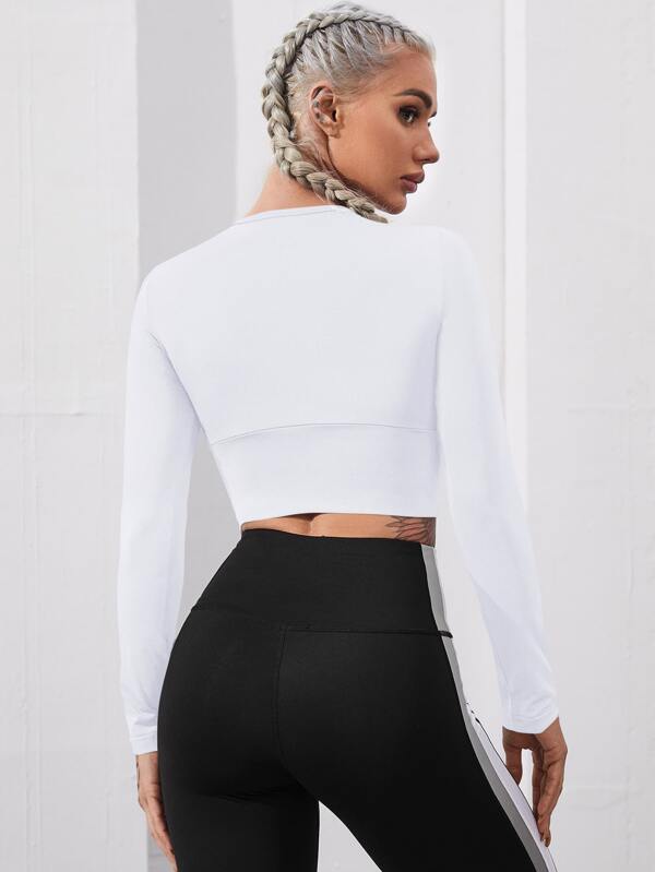 Yoga Basic Solid Crop Slim Sports Tee | SHEIN UK