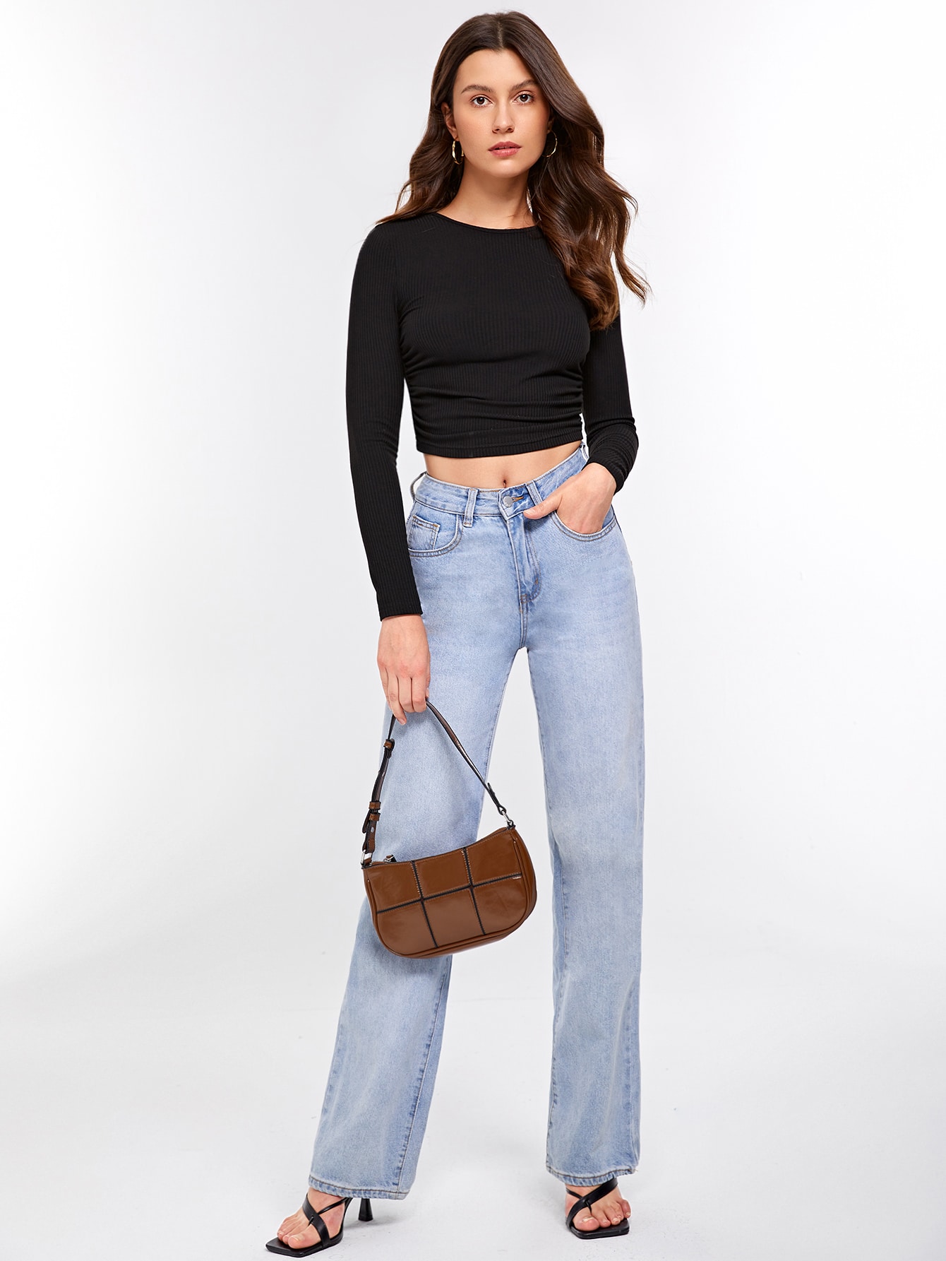 evoluSHEIN Ruched Rib Knit Crop Tee | SHEIN UK