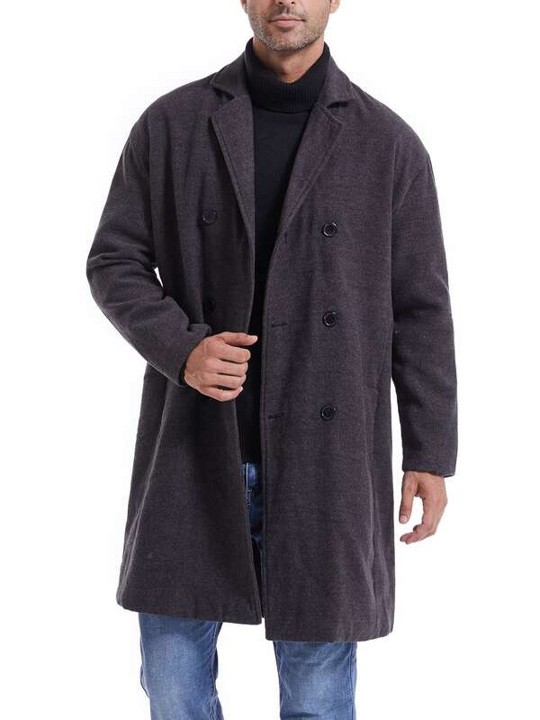 Men Lapel Neck Double Breasted Slant Pockets Overcoat | SHEIN USA