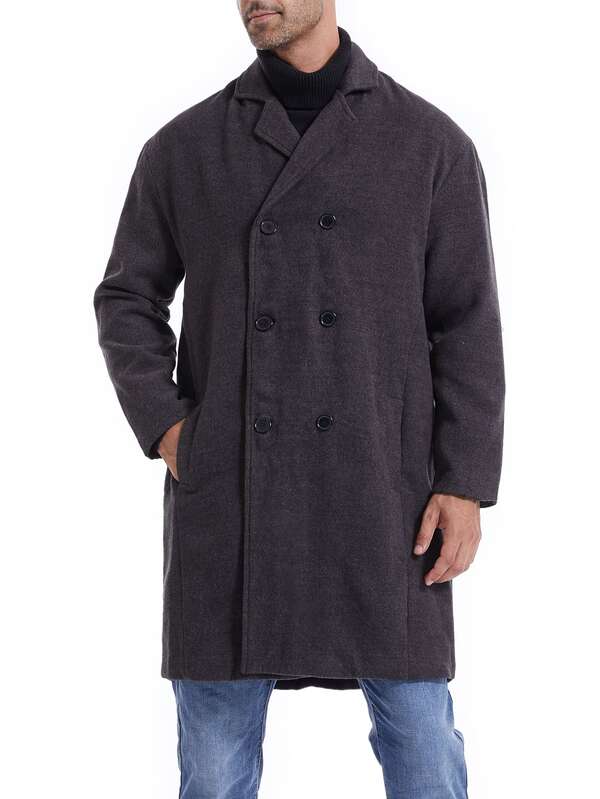 Men Lapel Neck Double Breasted Slant Pockets Overcoat | SHEIN USA