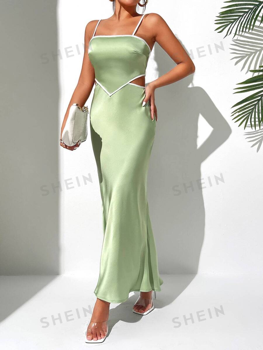 SHEIN Privé Solid Backless Satin Cami Dress | SHEIN USA