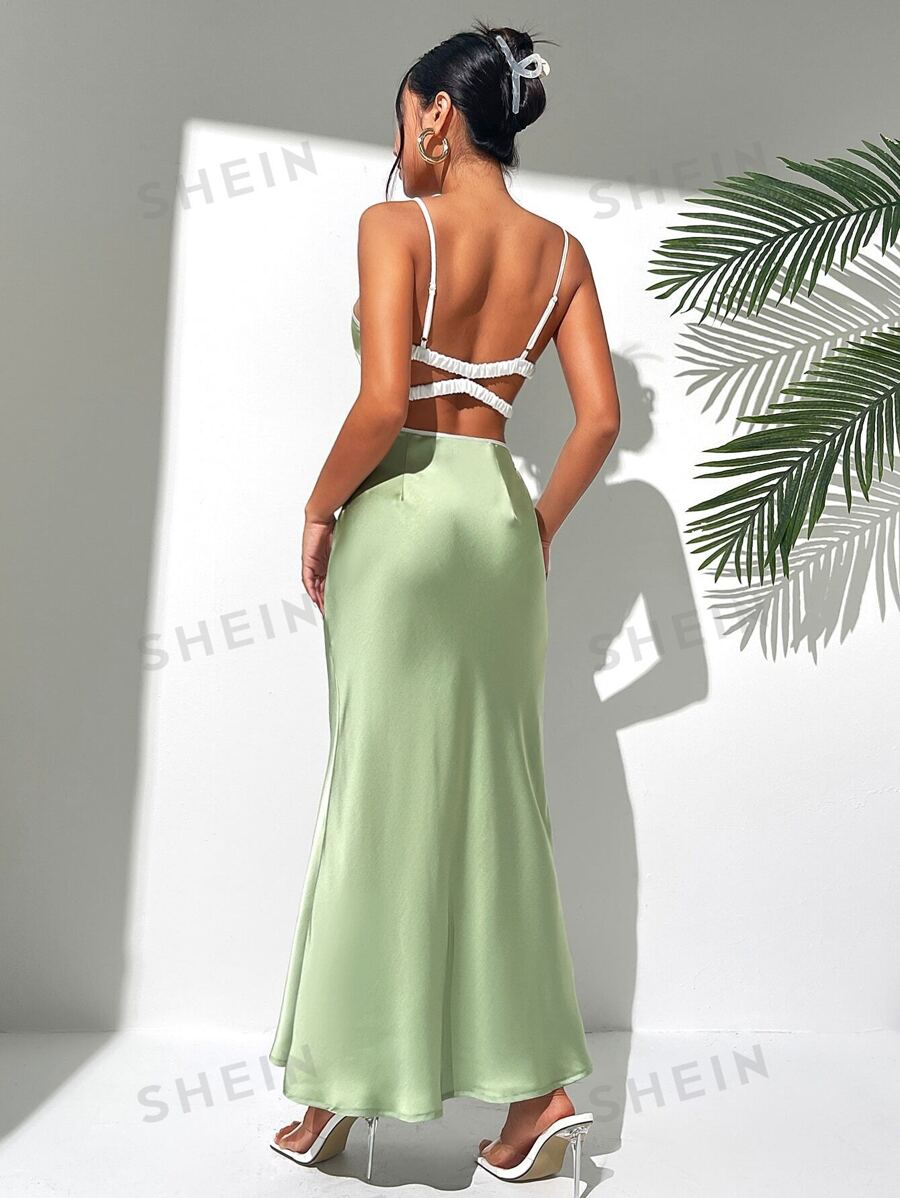 Shein Privé Solid Backless Satin Cami Dress Shein Usa