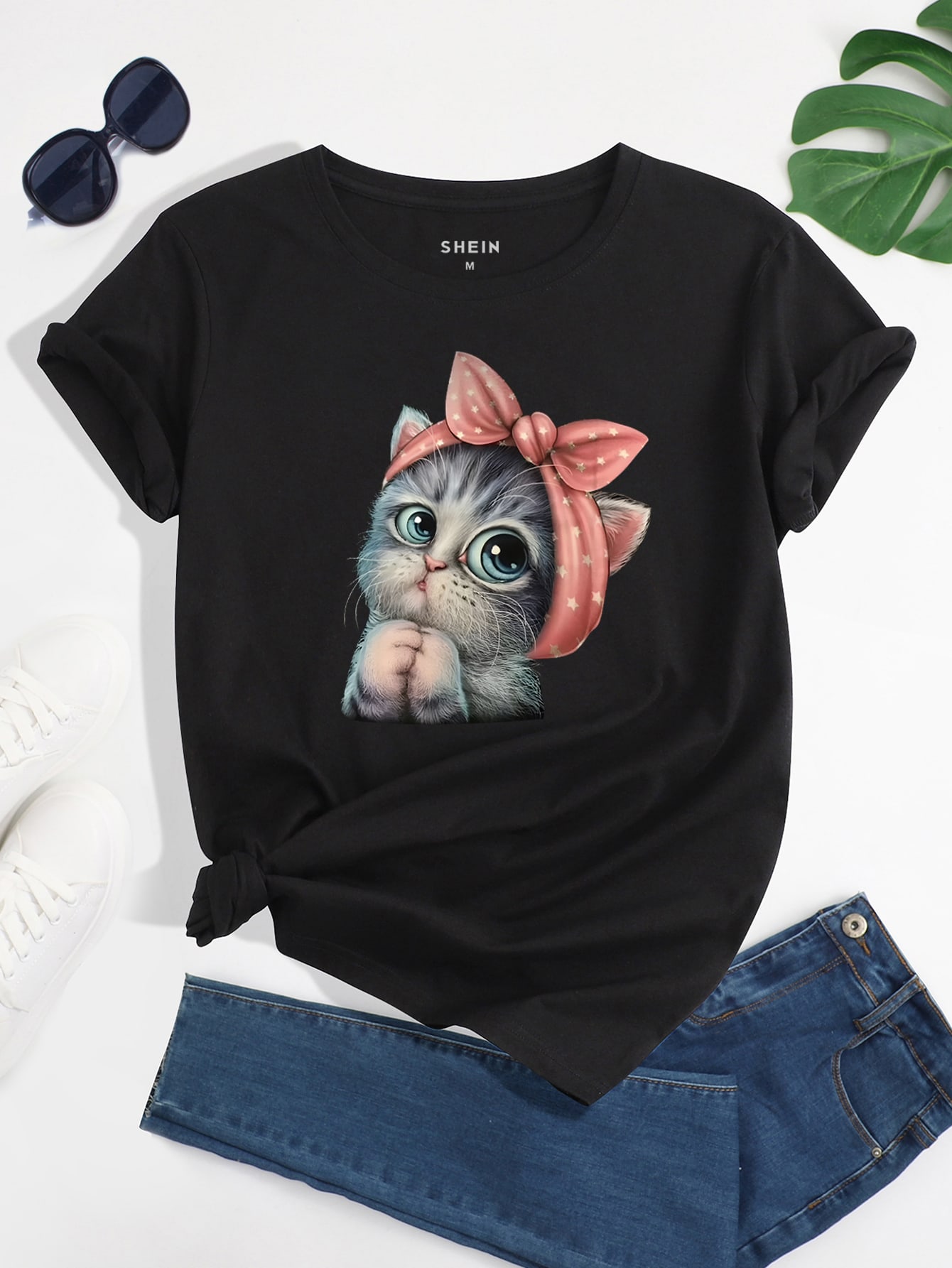 SHEIN EZwear Cat Print Tee | SHEIN EUQS