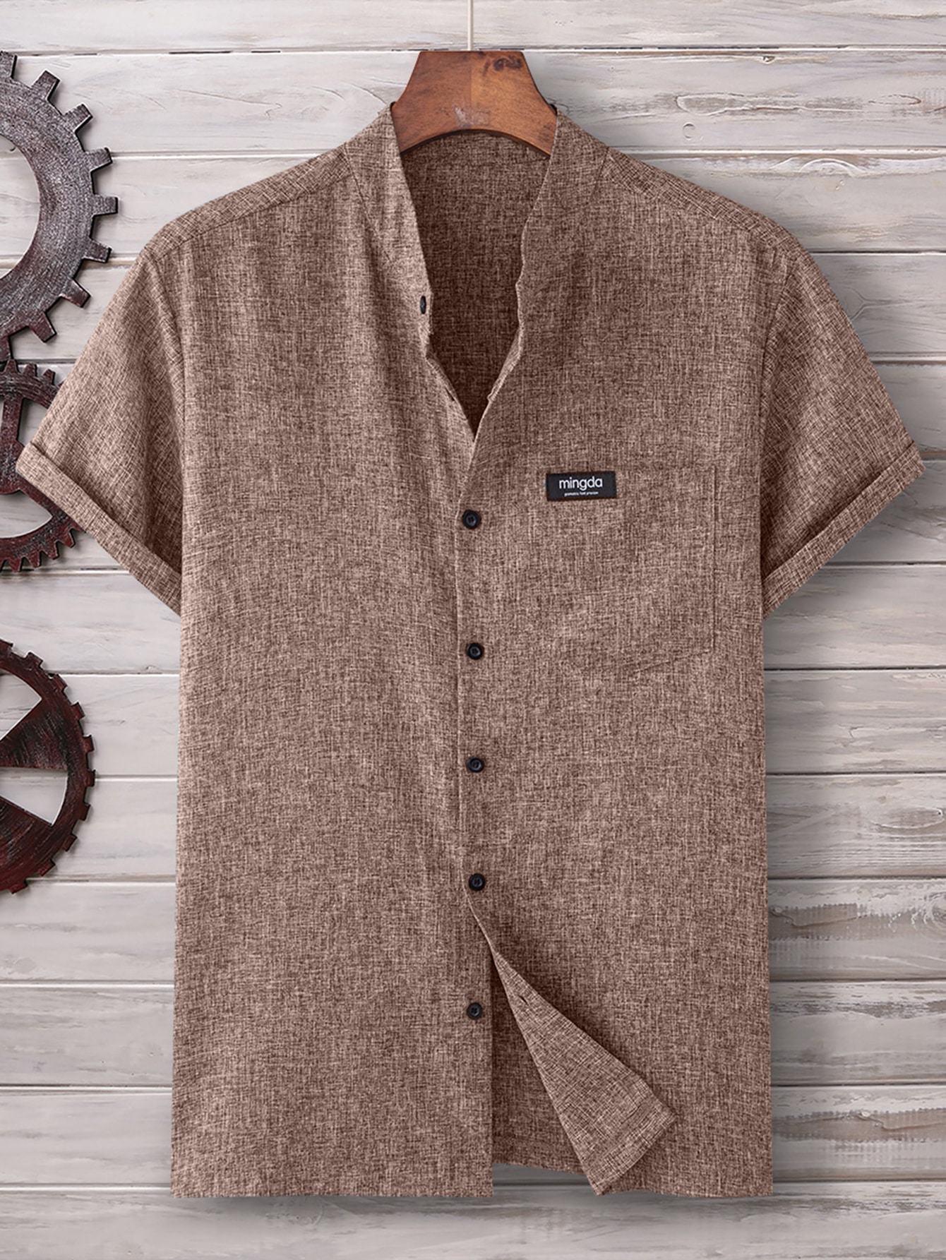 Men Patch Detail Button Front Shirt