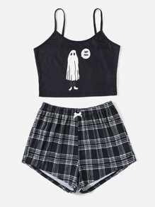 Emily Lewis Ghost Print Plaid PJ Set | SHEIN USA