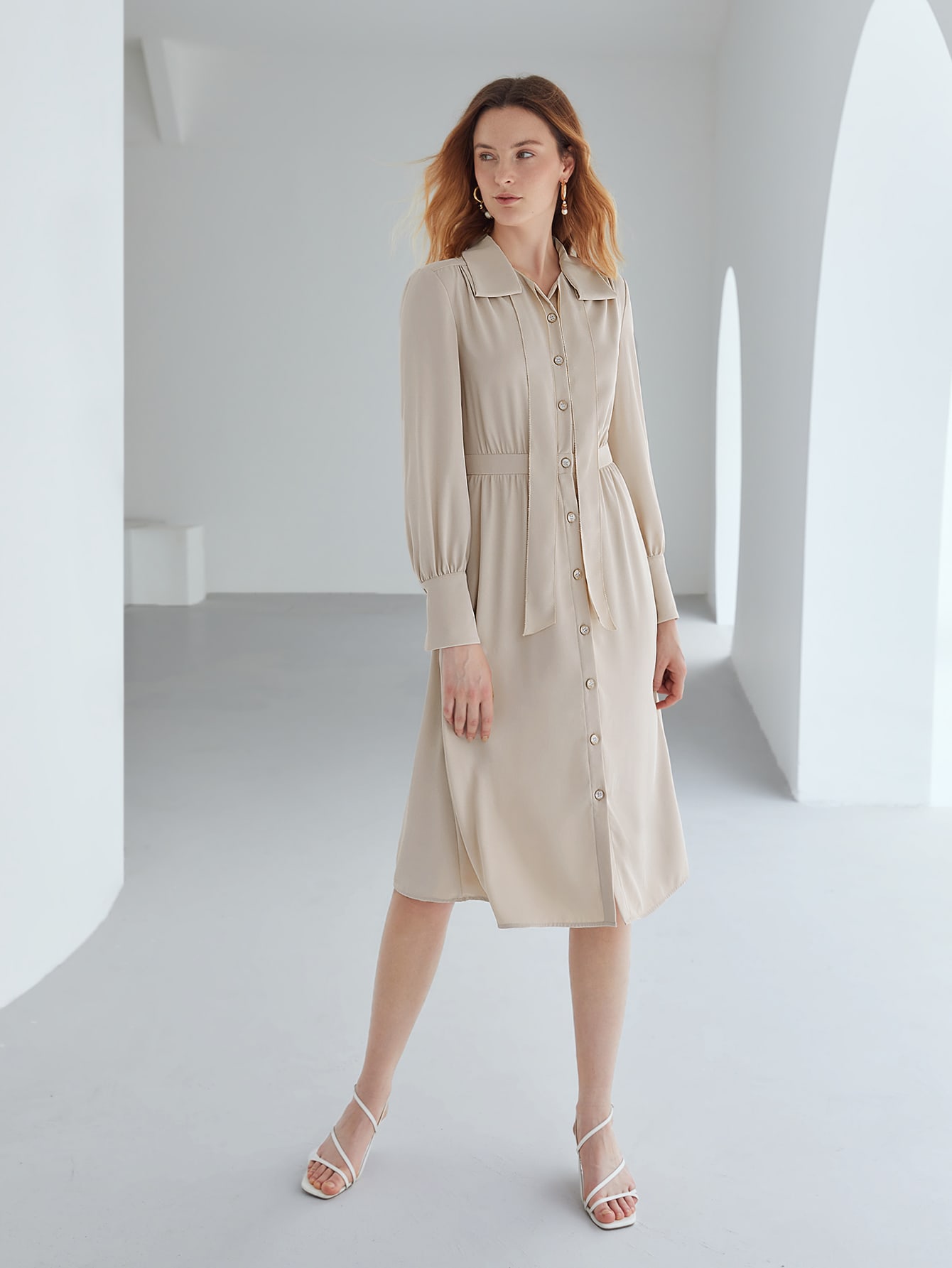 MOTF PREMIUM DRAPED FLOWY SHIRT DRESS | SHEIN USA