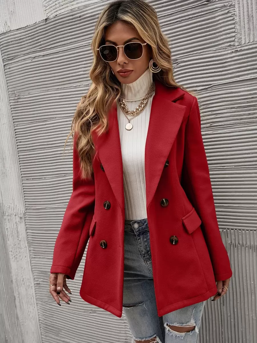 SHEIN LUNE Solid Double Breasted Blazer For New Year Clothes Fall Cloth ...