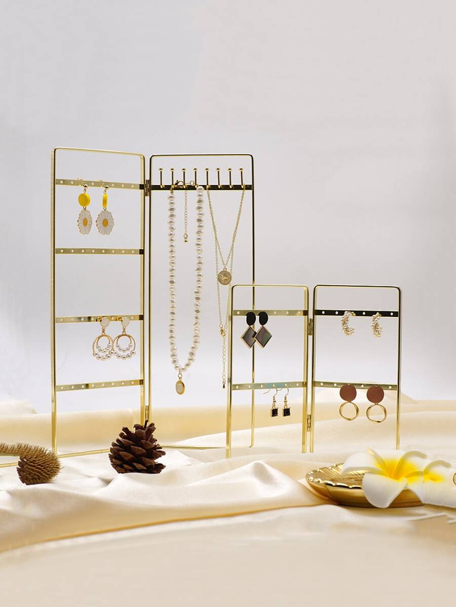 1pc Foldable Jewelry Organizer Rack, Iron Gold Necklace Display Stand ...