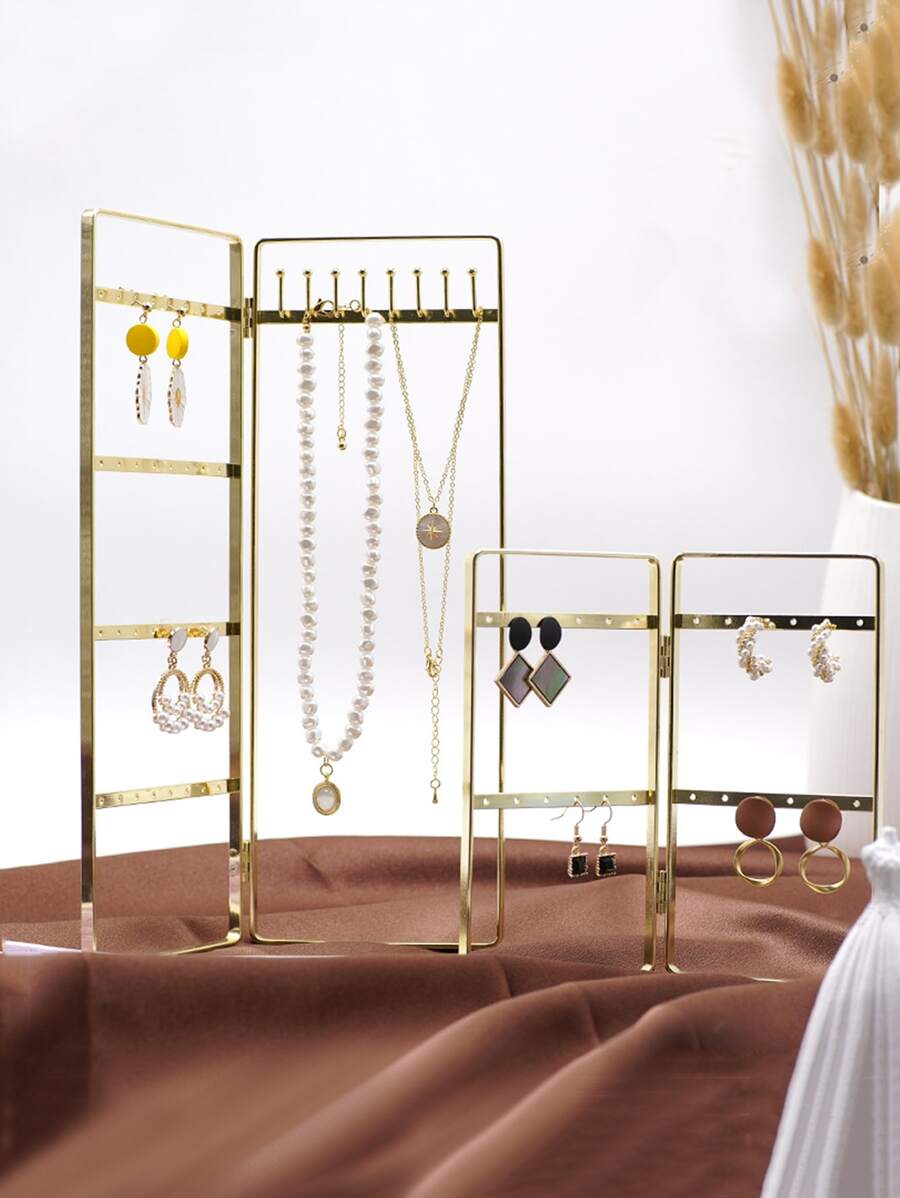 1pc Foldable Jewelry Organizer Rack, Iron Gold Necklace Display Stand ...