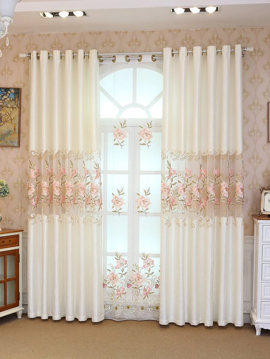 Flower Embroidery Hollow Single Panel Curtain, European Style Polyester ...