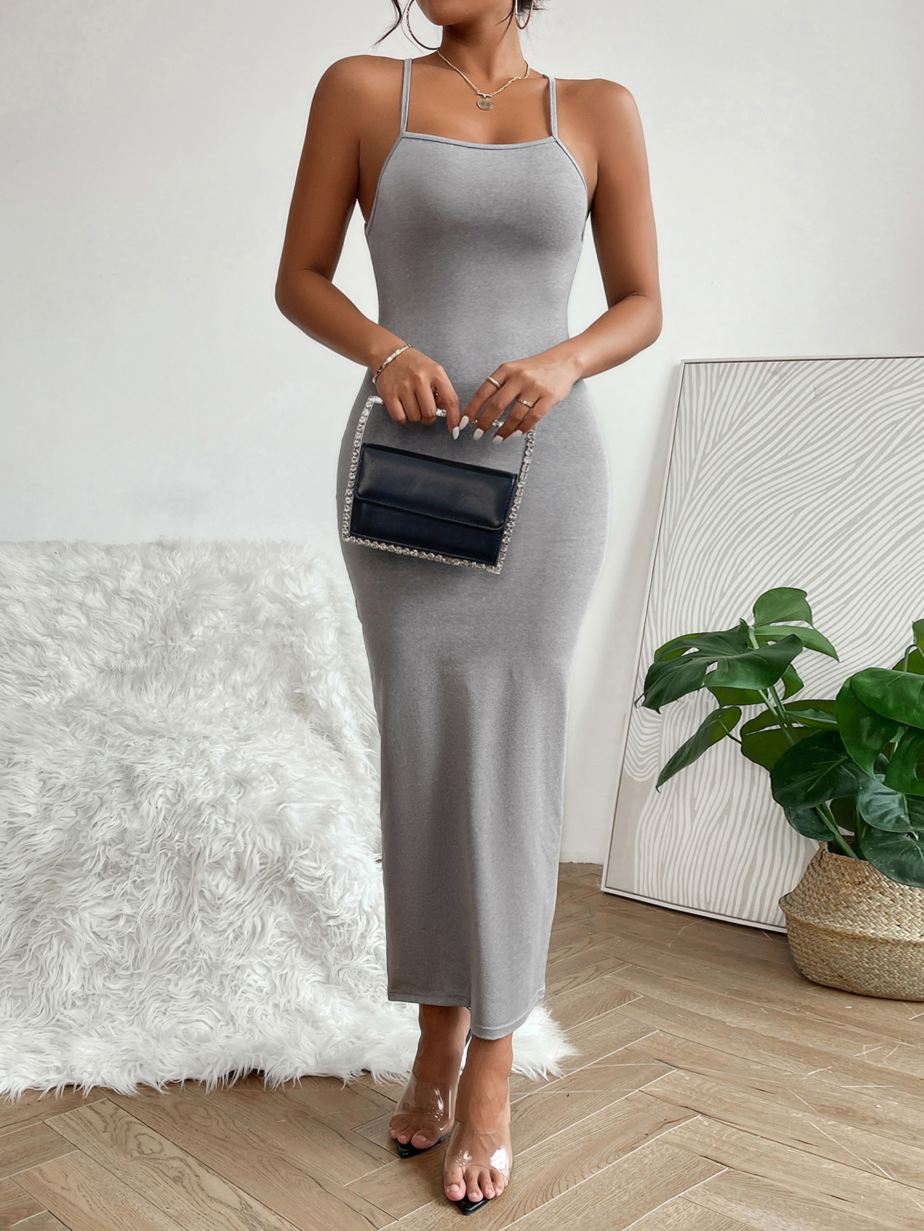 SHEIN PETITE Criss Cross Backless Bodycon Dress | SHEIN USA