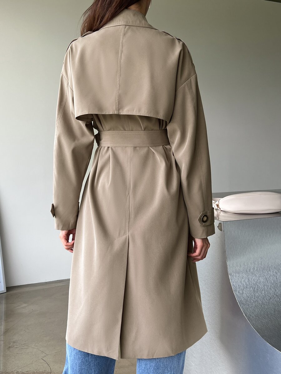 DAZY Drop Shoulder Epaulettes Design Split Back Belted Trench Coat ...