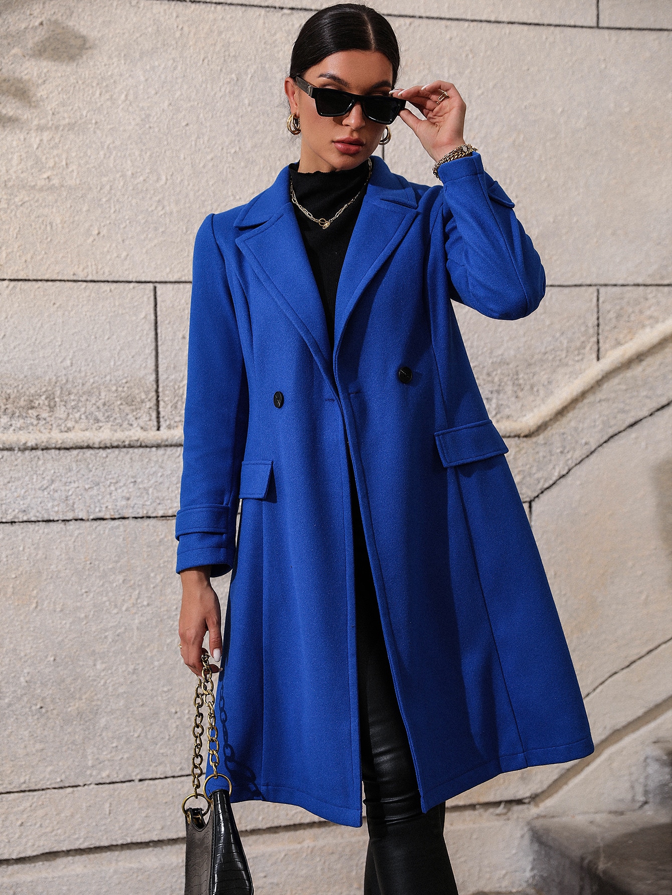 SHEIN LUNE Double Button Flap Detail Overcoat | SHEIN USA