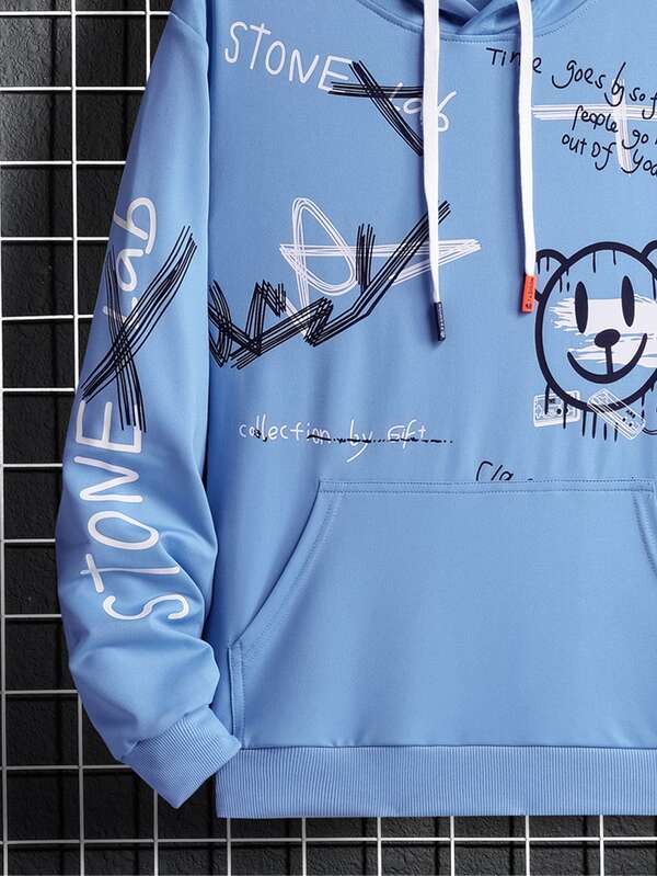 Manfinity EMRG Men Cartoon & Slogan Graphic Drawstring Hoodie | SHEIN USA