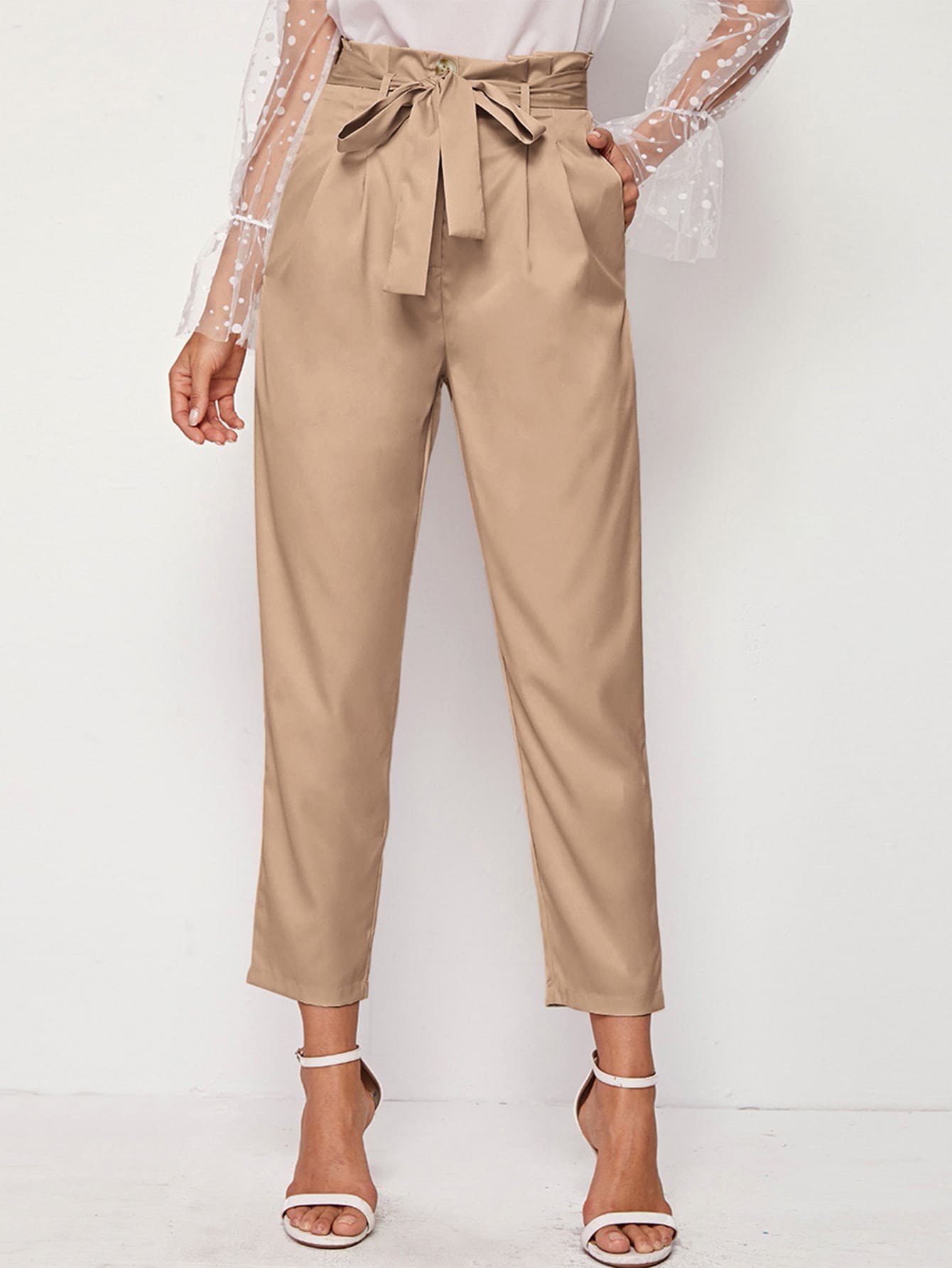 Chiquease Paperbag Waist Self Belted Slant Pocket Tailored Pants ...