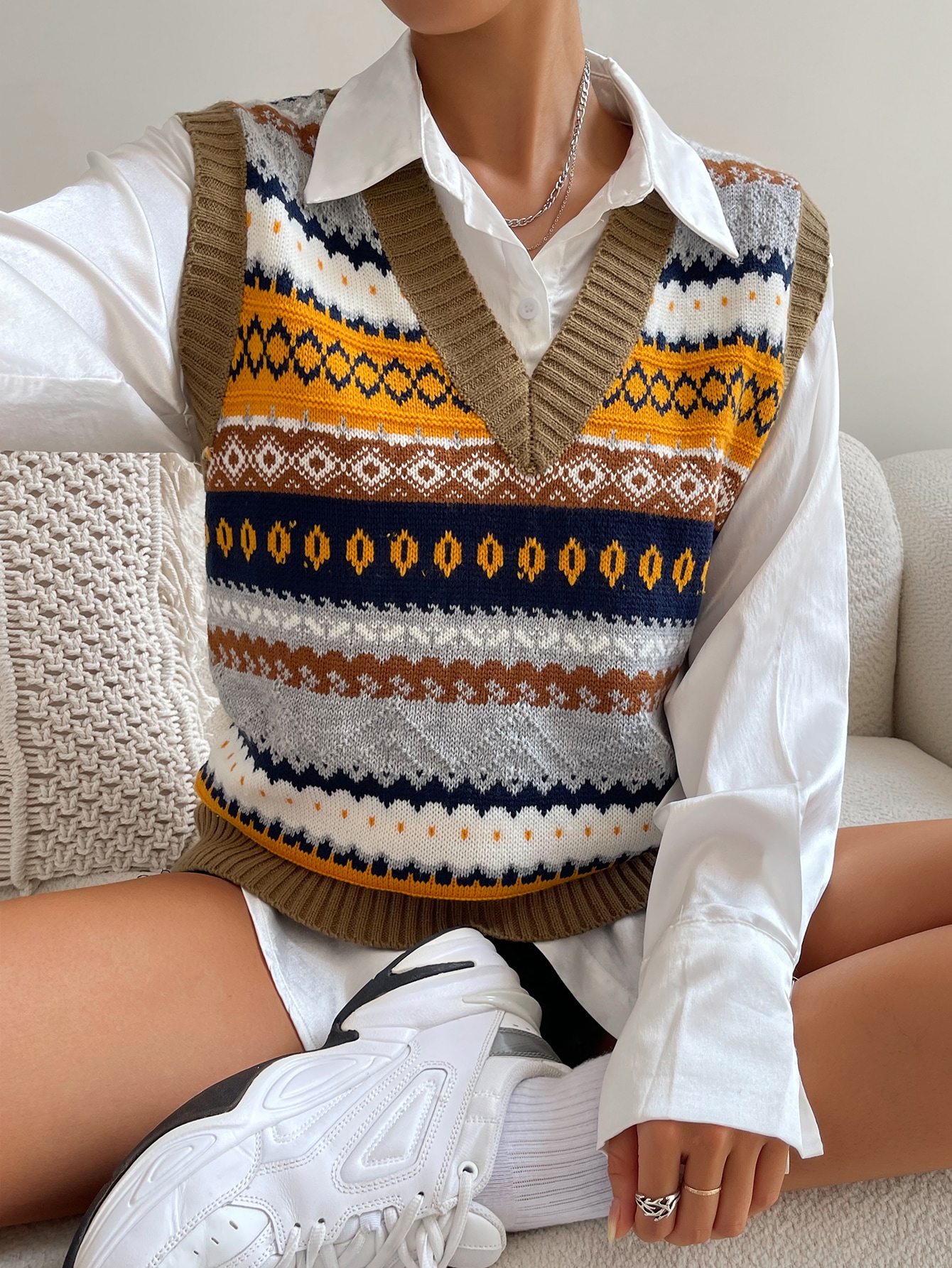 1pc Geo Pattern Sweater Vest