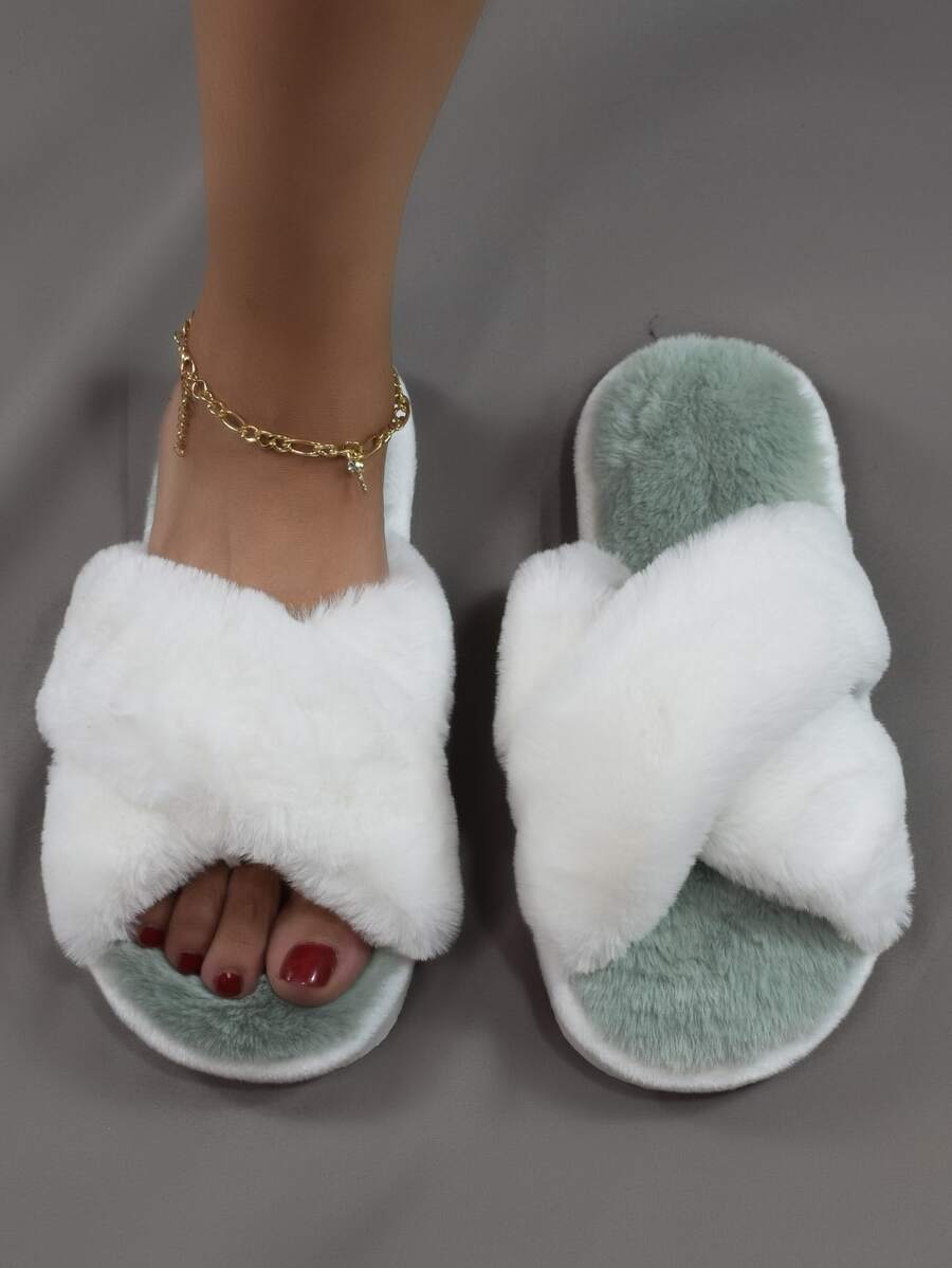Cross Strap Fluffy Bedroom Slippers | SHEIN USA
