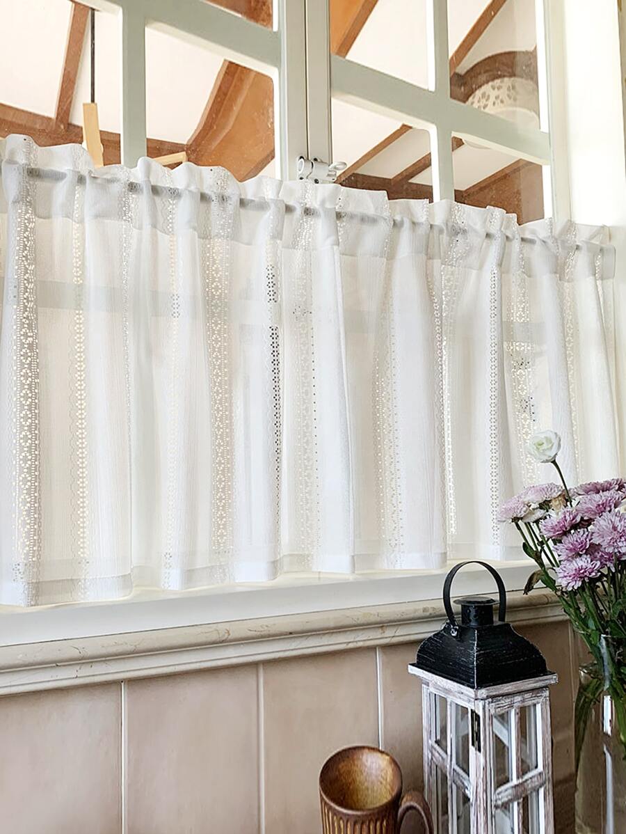 1pc White Honeycomb Hollow Out Pattern Short Curtains, Simple Style ...