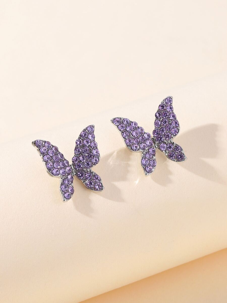 Rhinestone Butterfly Stud Earrings | SHEIN USA