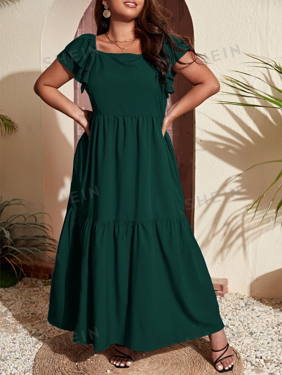 SHEIN VCAY Plus Butterfly Sleeve Ruffle Hem Smock Dress | SHEIN USA