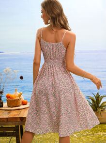 Breezaya Ditsy Floral Shirred Waist Cami Dress Sundress | SHEIN USA