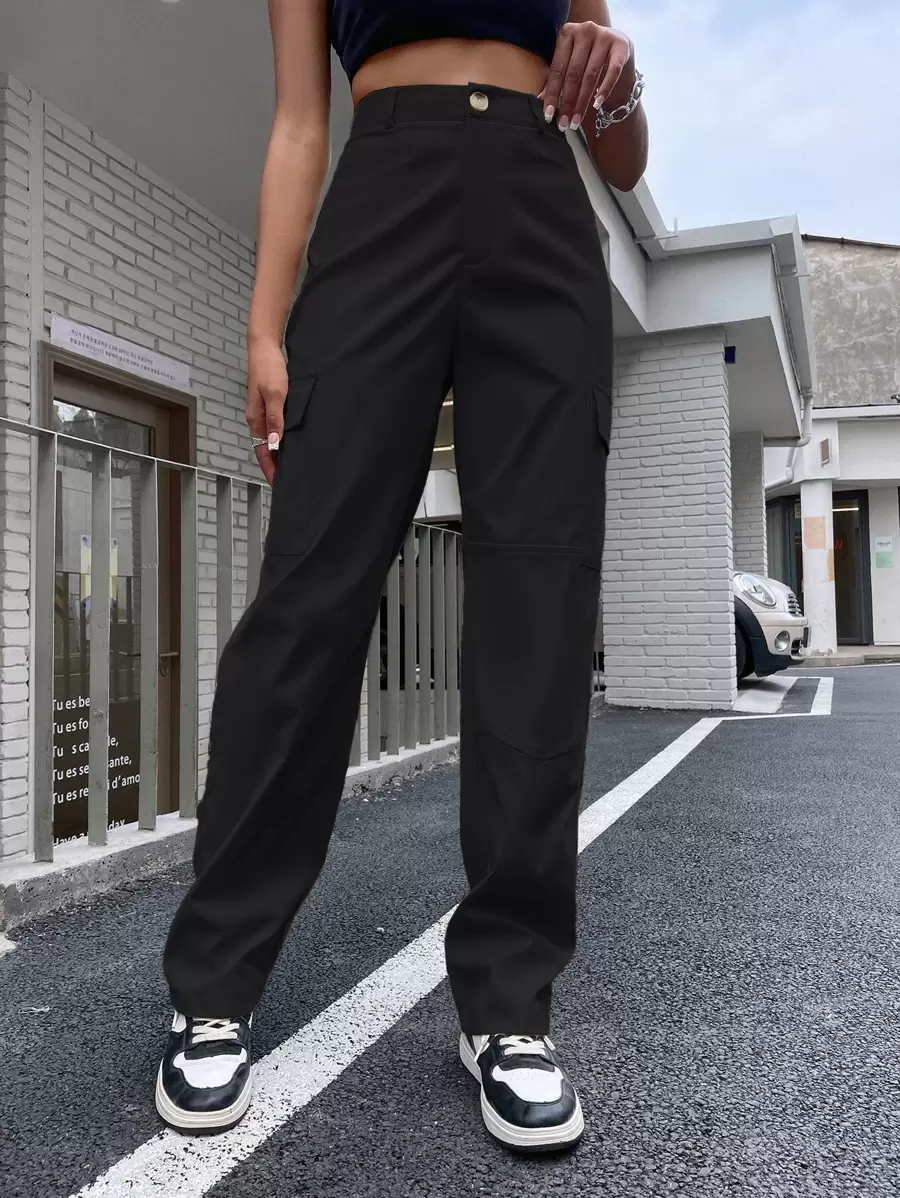 Flirla High Waist Flap Pocket Cargo Pants | SHEIN USA