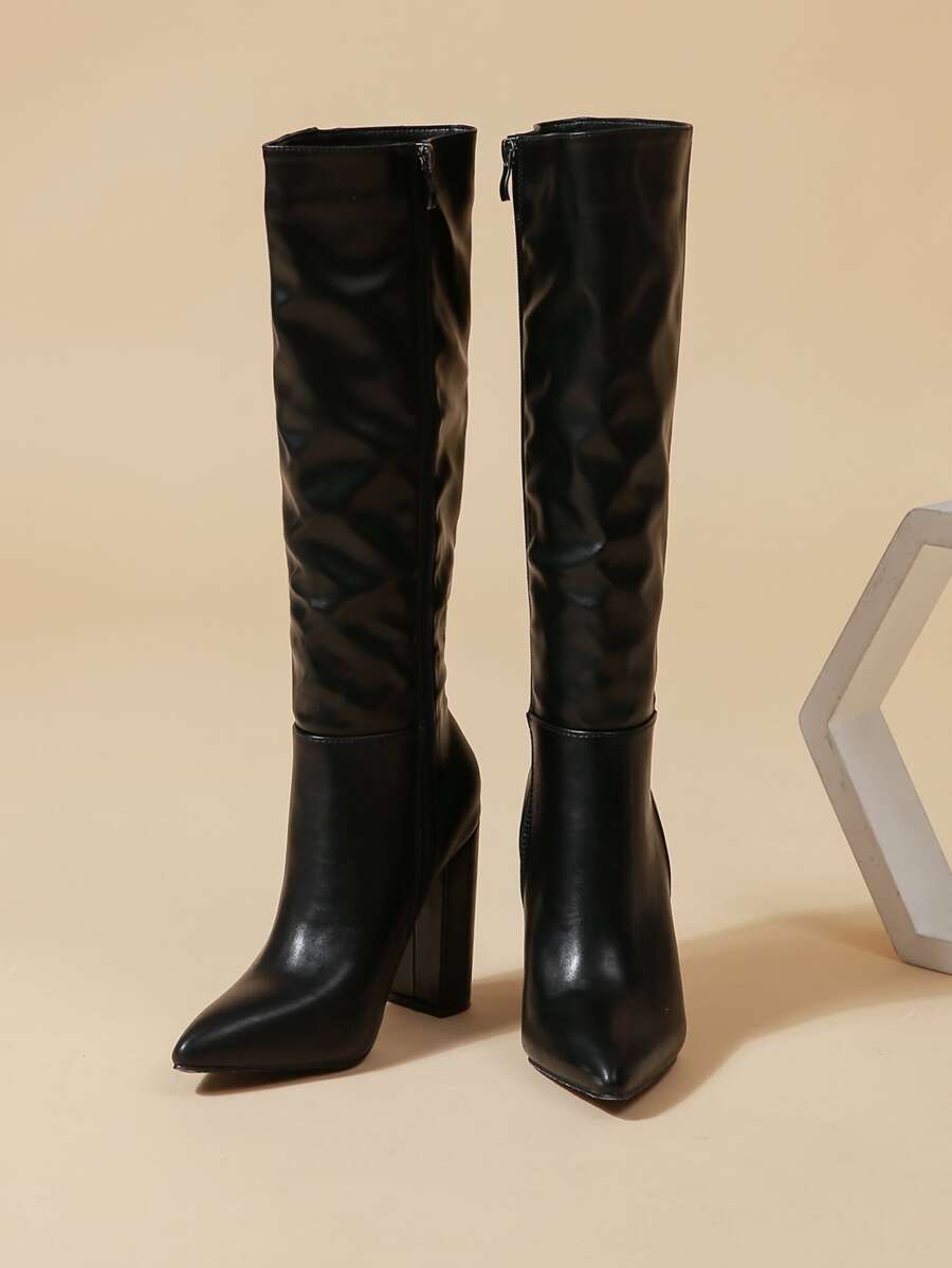 Women's Solid Color Shiny Leather Knee-High Boots, Over The Knee Boots ...