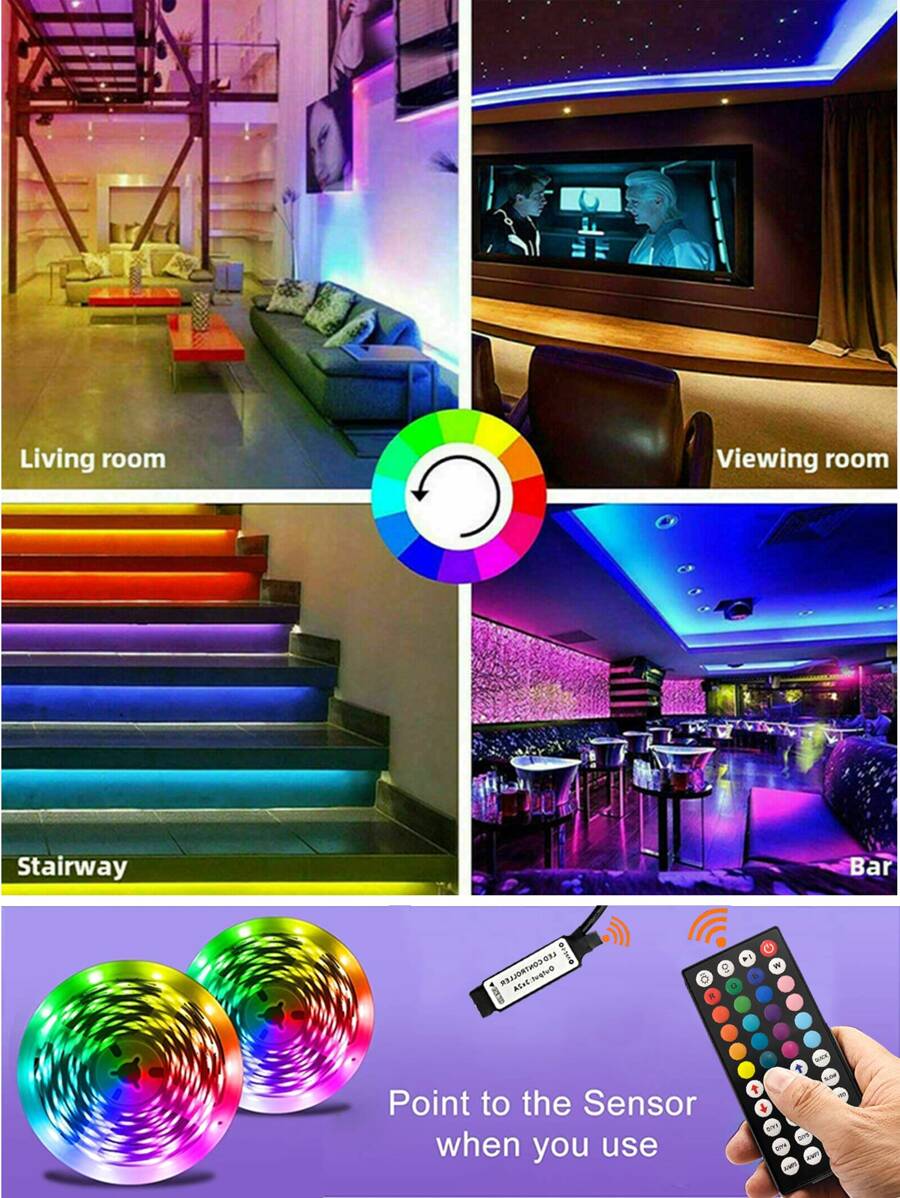 1pc 60/90/150 Led 2/3/5M taśma RGB z pilotem, nowoczesne wielokolorowe światło LED do pokoju ...