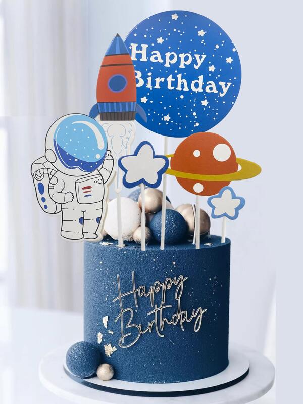 6pcs Spaceman Theme Party Gift Rocket & Spaceman Shaped Cake Topper ...