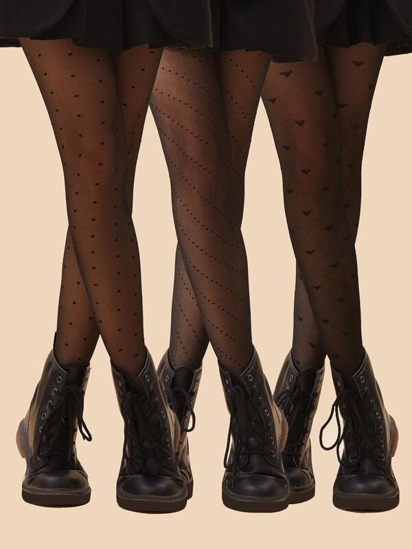 3pairs 15D Polka Dot Black Tights | SHEIN USA