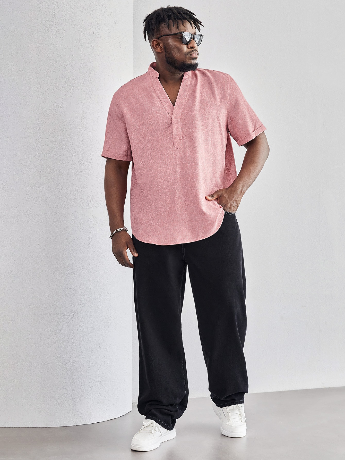 Manfinity Homme Camisa Floja De Media Manga Para Hombres, Color Sólido ...