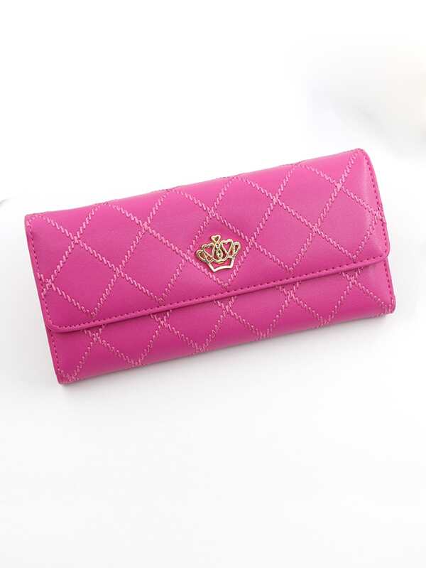 Neon Hot Pink Geometric Quilted Leather Long Wallet Checkbook Cover ...