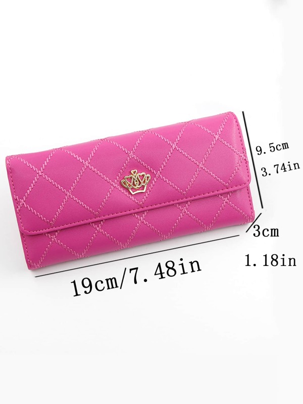 Neon Hot Pink Geometric Quilted Leather Long Wallet Checkbook Cover ...