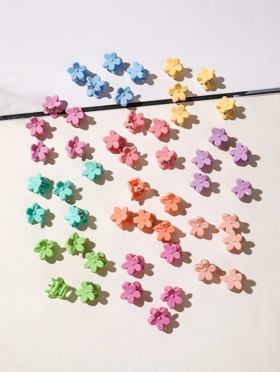 50pcs Mini Random Color Flower Design Cute Mini Hair Claw Casual St ...