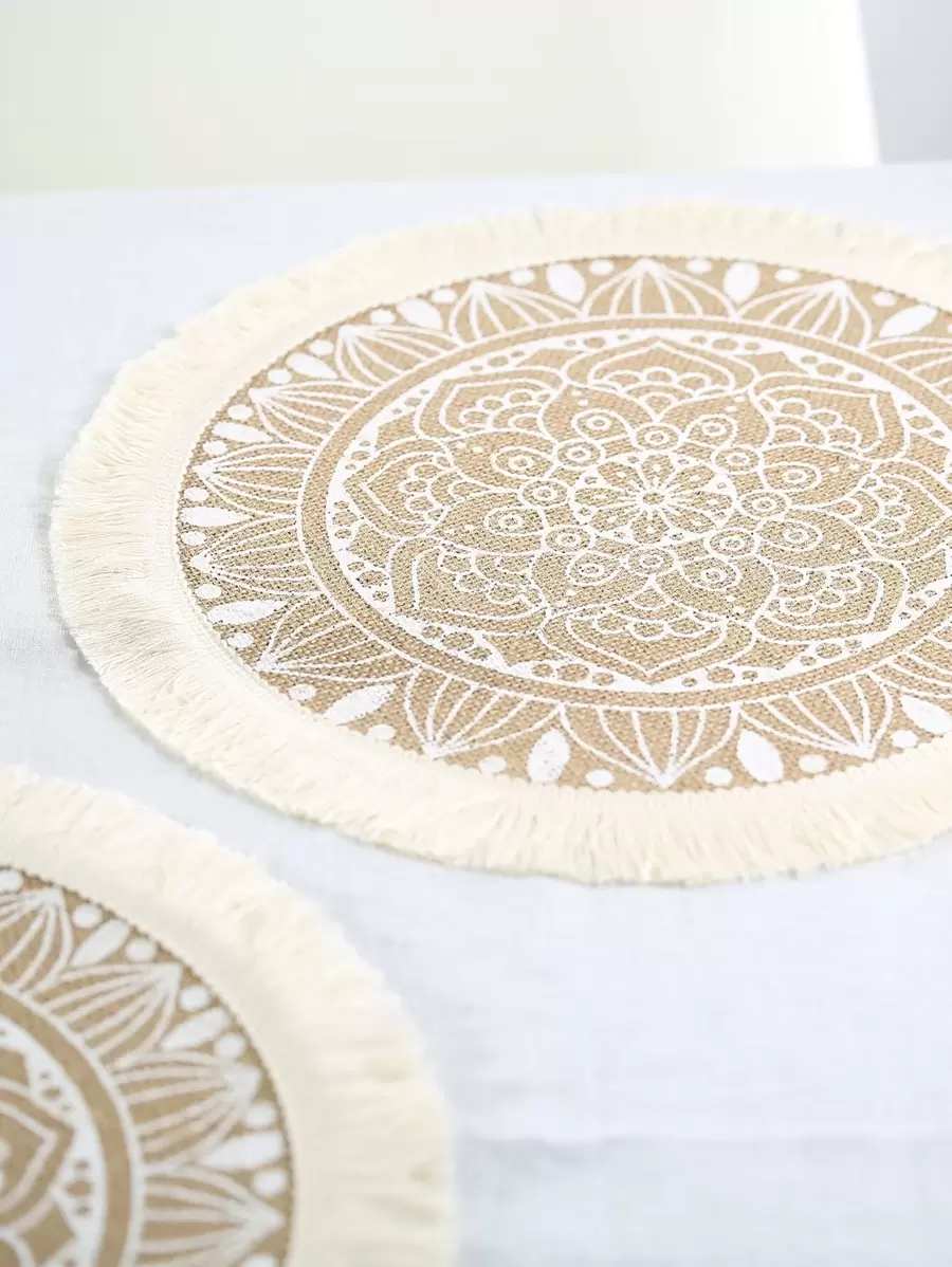 1pc Mandala Pattern Fringe Trim Placemat, Boho Geometric Pattern Fabric ...
