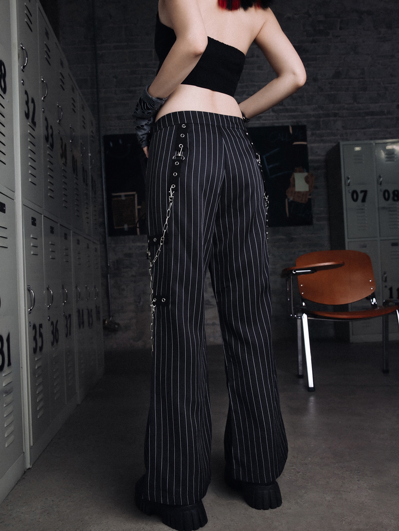 Grunge Punk Striped Chain Decor Pants | SHEIN UK