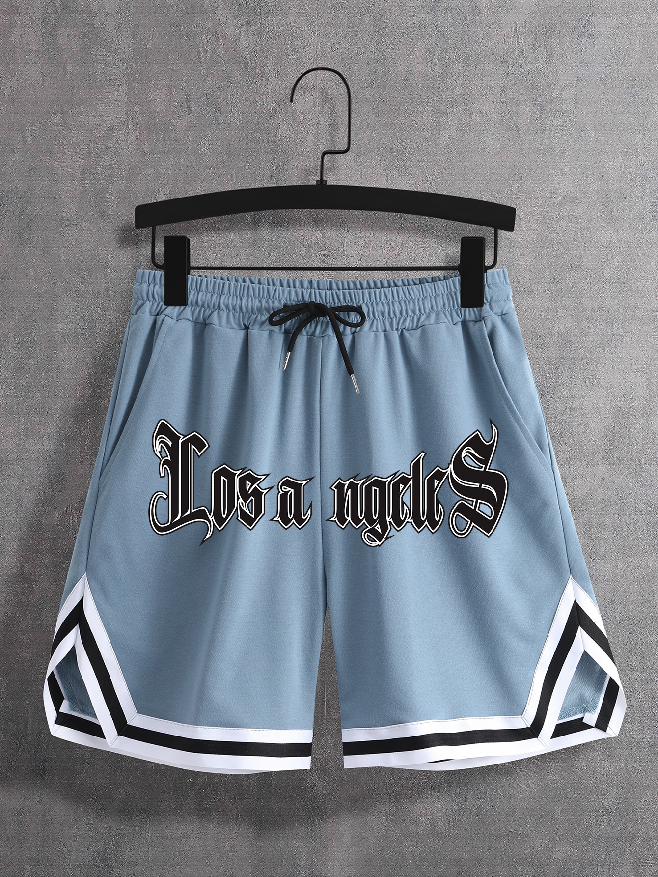 Men Letter Graphic Contrast Trim Drawstring Waist Shorts
